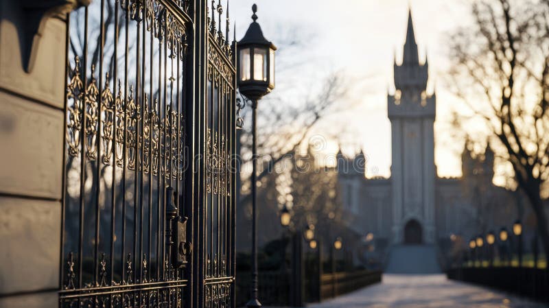 Majestic Castle Gate with Towering Spires Symbolizing Authority in a ...