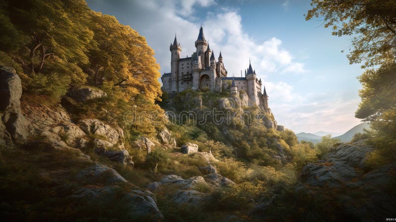 Majestic Castle Perched on a Rocky Outcrop - Generative AI, AI ...