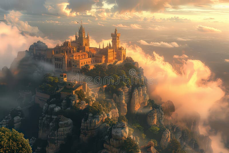 Majestic Castle Mountain Peak Sunset Golden Cloudscape Stock Photos ...