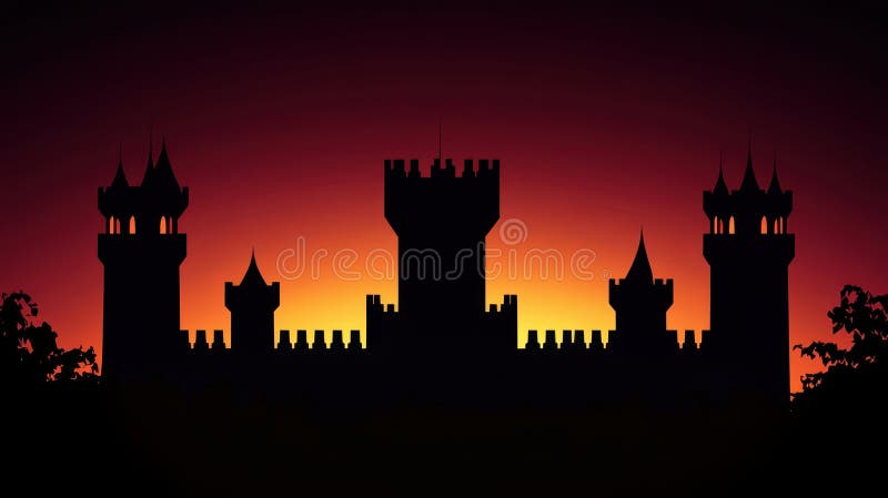 Majestic Castle Silhouette Against Dramatic Sunset Sky Stock Image ...