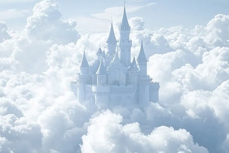 Majestic Castle in the Sky Enveloped by Clouds Stock Illustration ...