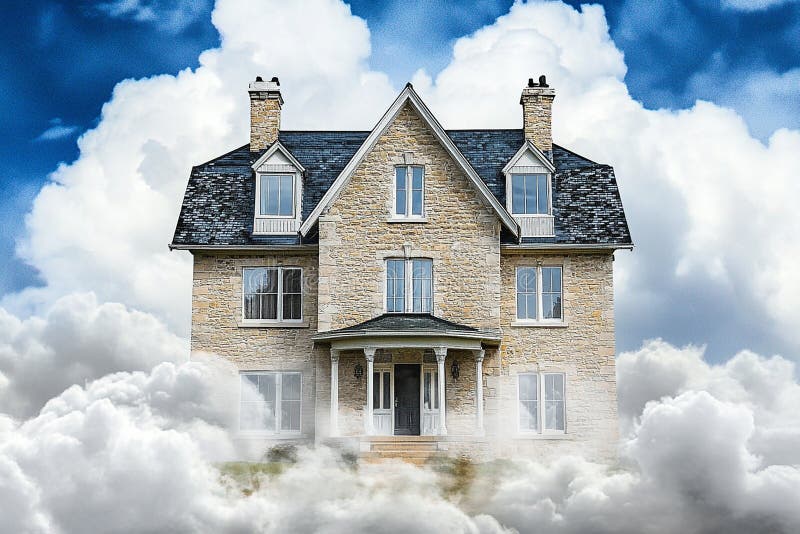 Majestic Castle in the Sky Enveloped by Clouds Stock Illustration ...