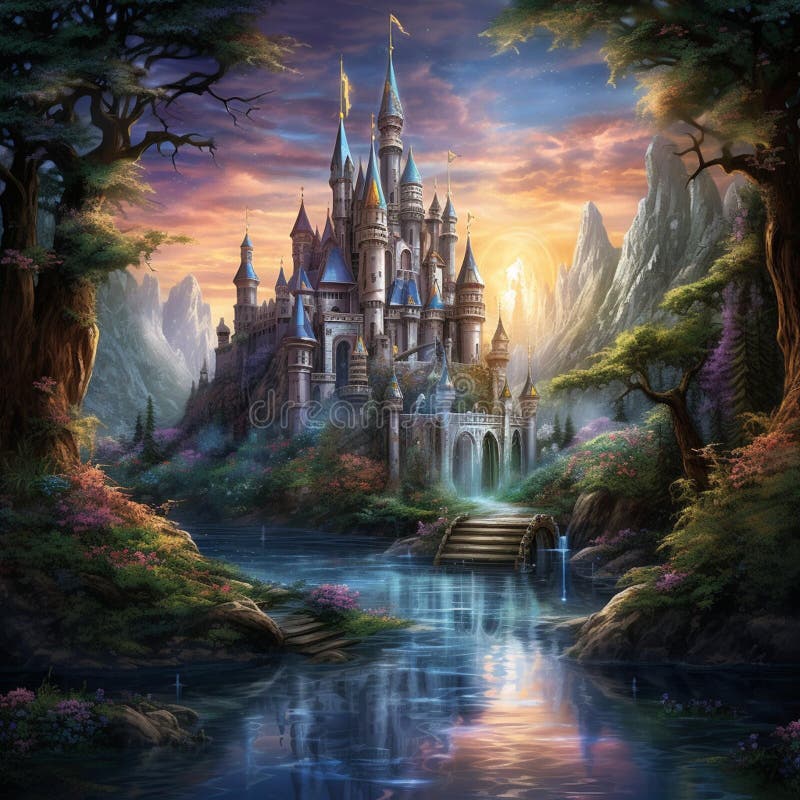 Majestic Castle Standing in a Lush Forest, Surrounded by Calm and ...