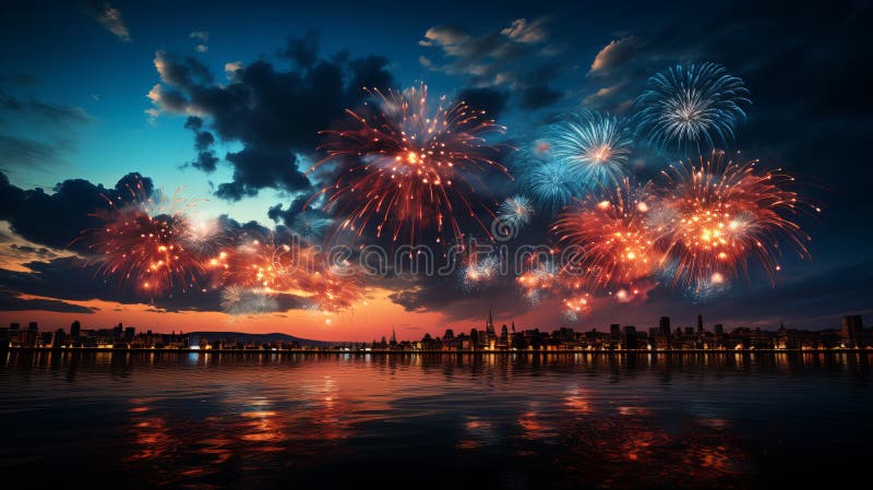 Majestic Castles Under the Firework-Lit Sky, Generative AI Stock ...