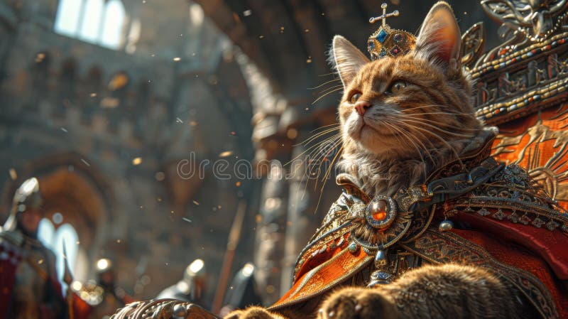 Majestic Cat King on Throne in Ancient Castle - Generative Ai Stock ...