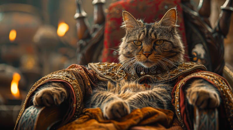 Majestic Cat in Ornate Royal Setting - Generative Ai Stock Illustration ...