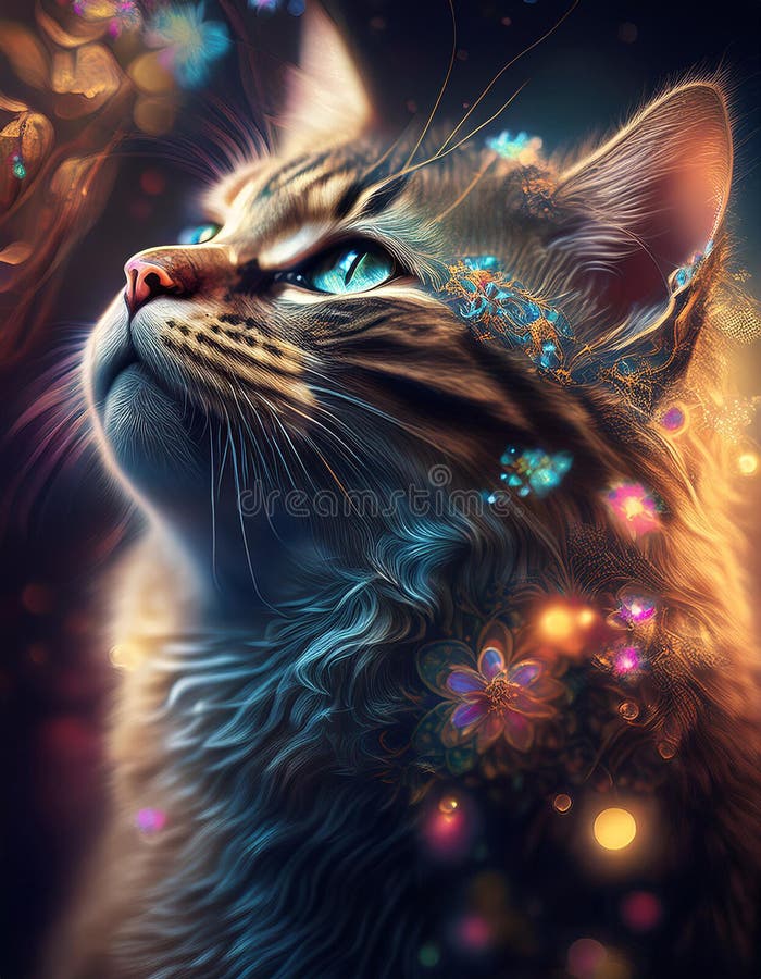 Majestic Cat Portrait with Artistic Creative. Stock Illustration ...
