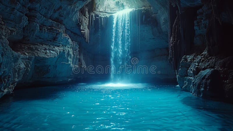Majestic Cave Waterfall in Hyper Realistic Cinematography with Single ...