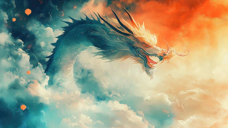 Majestic Celestial Dragon Soars through Vibrant Clouds. Chinese New ...