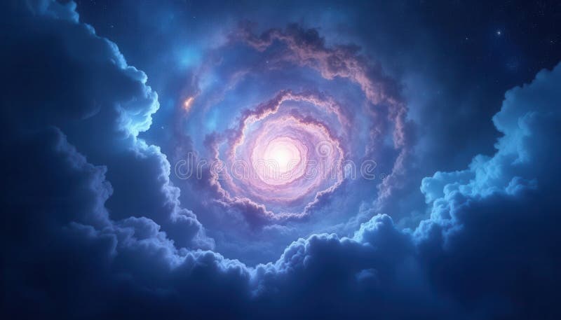 Majestic Celestial Vortex in Night Sky with Illuminated Clouds and ...