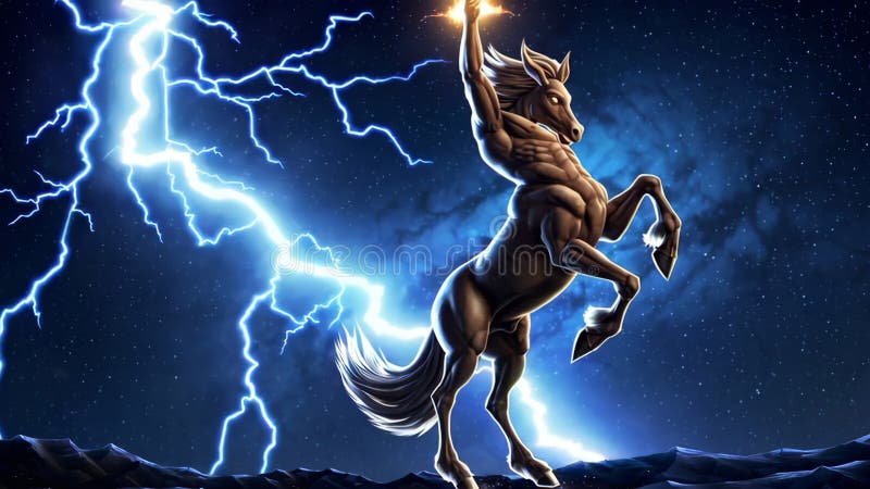 Majestic Centaur Controls Lightning in a Stormy Night Sky Stock Footage ...