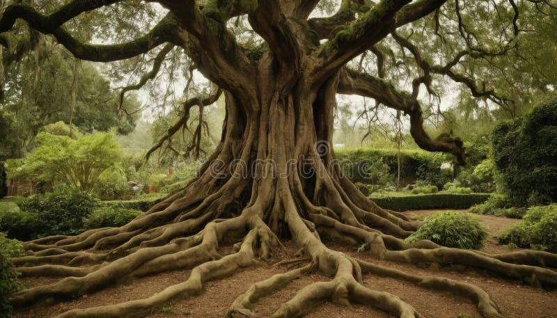 Majestic Centenarian Tree with Extended Roots Stock Photo - Image of ...