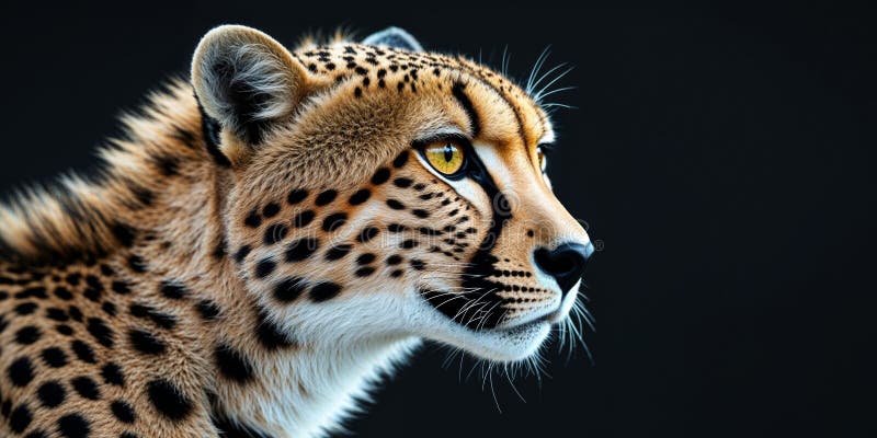 Majestic Cheetah Profile Wild Cat in Black Background Stock Image ...