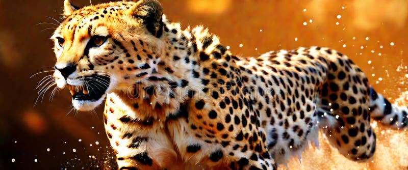 Majestic Cheetah Running through Water Stock Photo - Image of motion ...