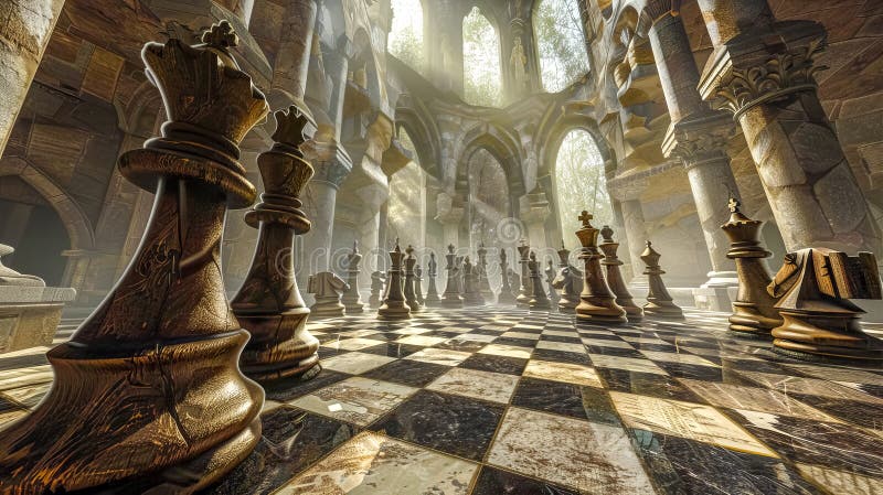 Majestic Chess Game in Grand Cathedral Setting Stock Image - Image of ...
