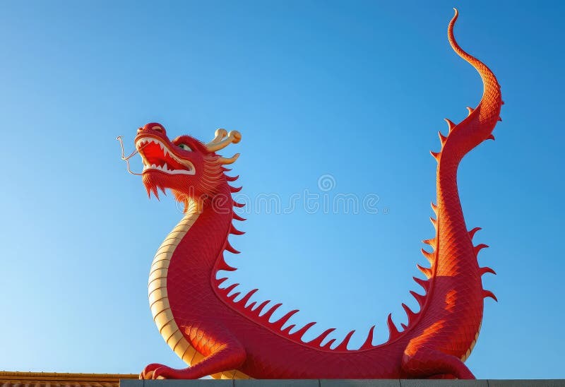 A Majestic Chinese Dragon Soaring in Front of a Blue Sky Stock ...