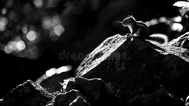 Majestic Chipmunk Silhouetted on a Rock in Dramatic Black and White ...