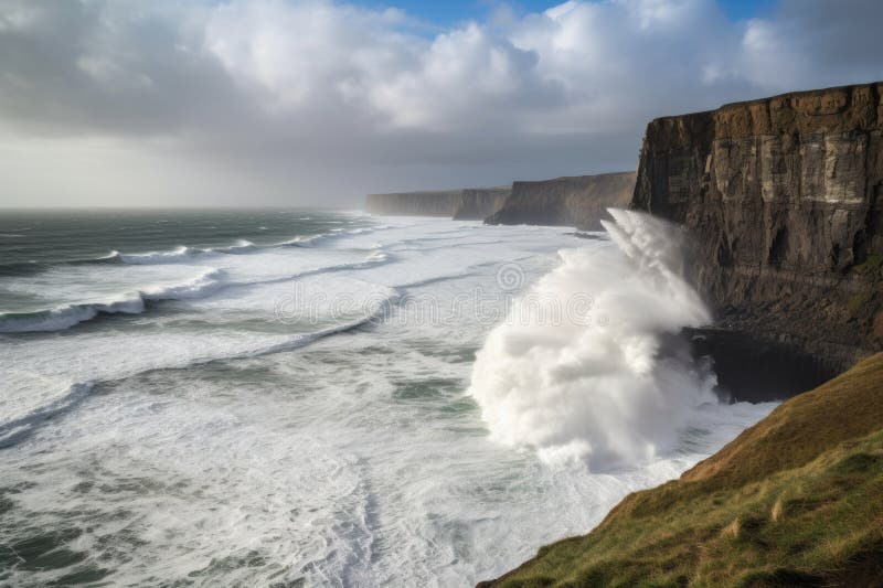 Majestic Cliff with Crashing Waves and Rolling Surf Visible in the ...