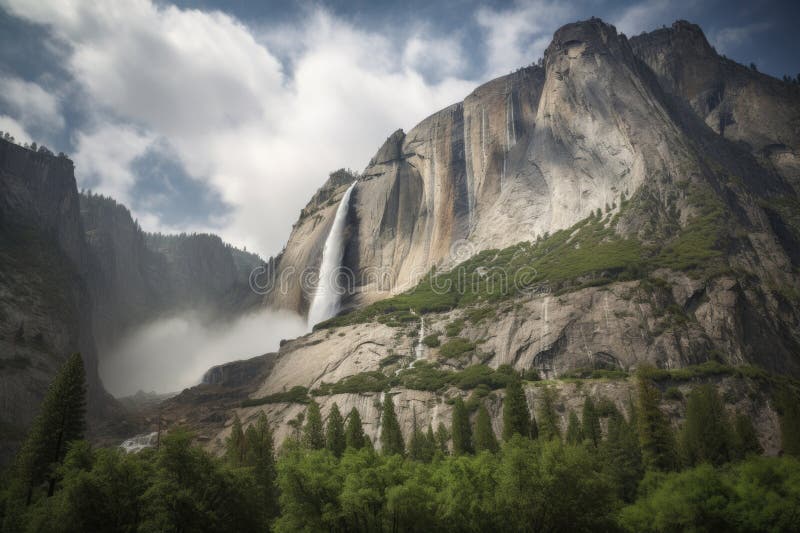 Majestic Cliff Face with a Waterfall Cascading Over the Edge ...