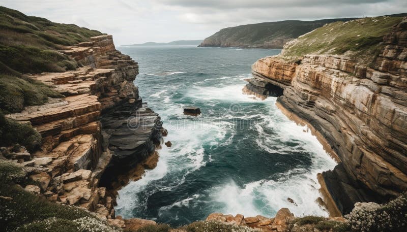 Majestic Cliff Formations Eroded by Waves at Waters Edge Generated by ...