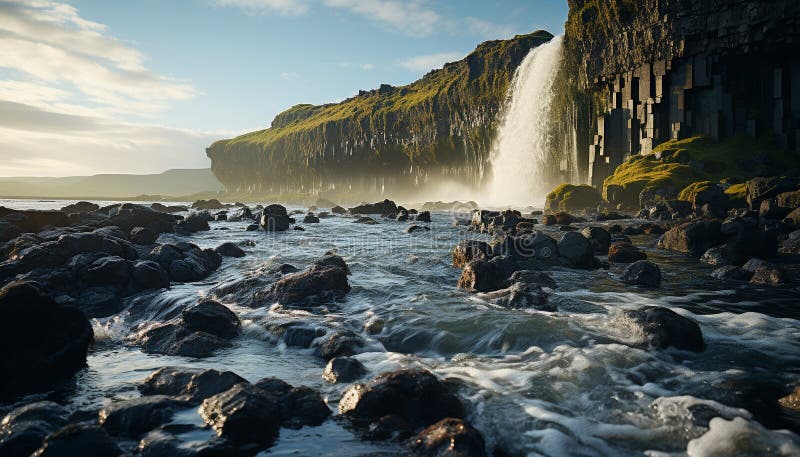 Majestic Cliff, Tranquil Sea, Falling Sunset, Nature Beauty in Motion ...