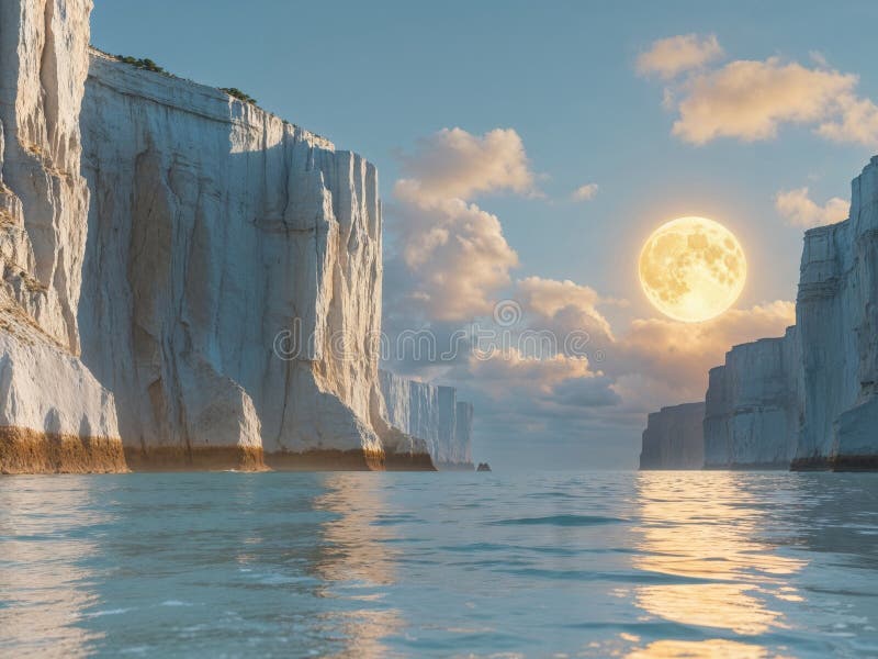 Majestic Cliffs Overlooking Tranquil Ocean Under Bright Celestial Body ...