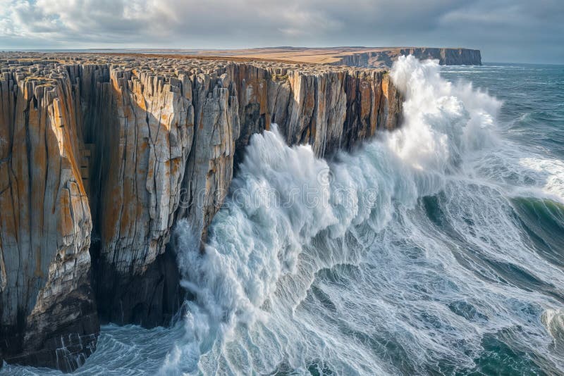 Majestic Cliffs with Powerful Ocean Waves Stock Illustration ...