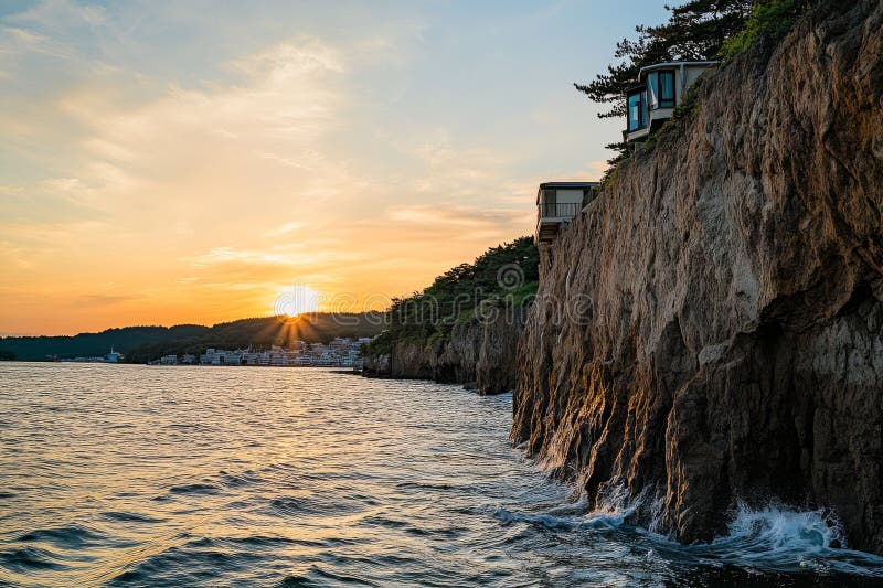 A Majestic Cliffside Offering a Panoramic View of the Ocean at Twilight ...