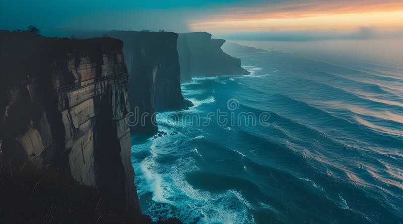 Majestic Cliffside View at Dusk Stock Image - Image of natural, sunset ...