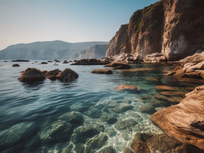 Majestic Coastal Cliffs and Crystal Clear Waters in Sunlit Scenery ...