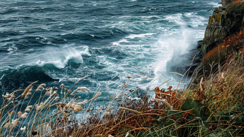 Majestic Coastal Cliffs and Turbulent Ocean Waves Stock Photo - Image ...