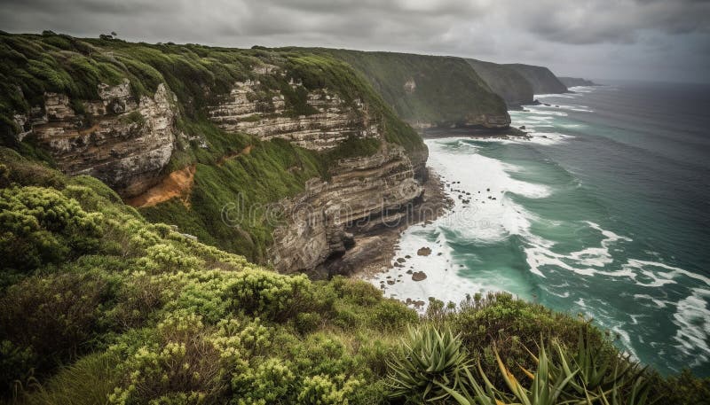 Majestic Coastline, Eroded Cliffs, Waves Crash, Nature Beauty Unfolds ...