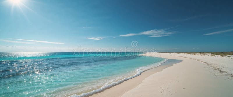 Majestic Coastline Stunning Blue Waters Sandy Shore Under Bright Sky ...