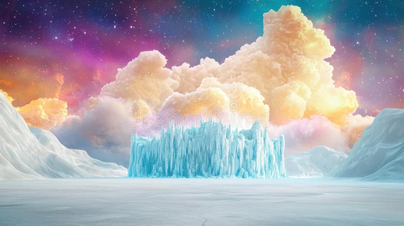 A Majestic, Colossal Ice Castle Emerging from a Snowstorm in Space ...