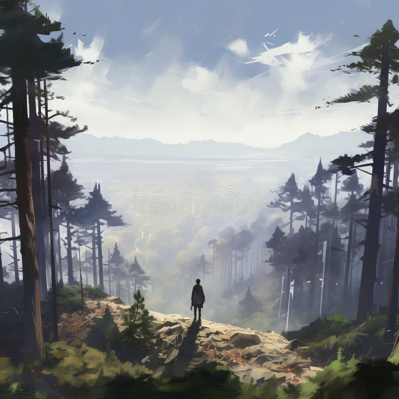 Monumental Landscapes with Tiny Figures and Towering Trees Stock ...