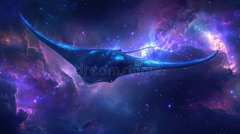 Majestic Cosmic Manta Ray Gliding through Vibrant Nebula in Deep Space ...