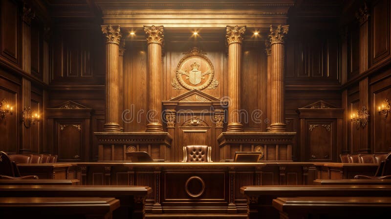 Majestic Courtroom Interior with Classic Wood Design Stock Illustration ...