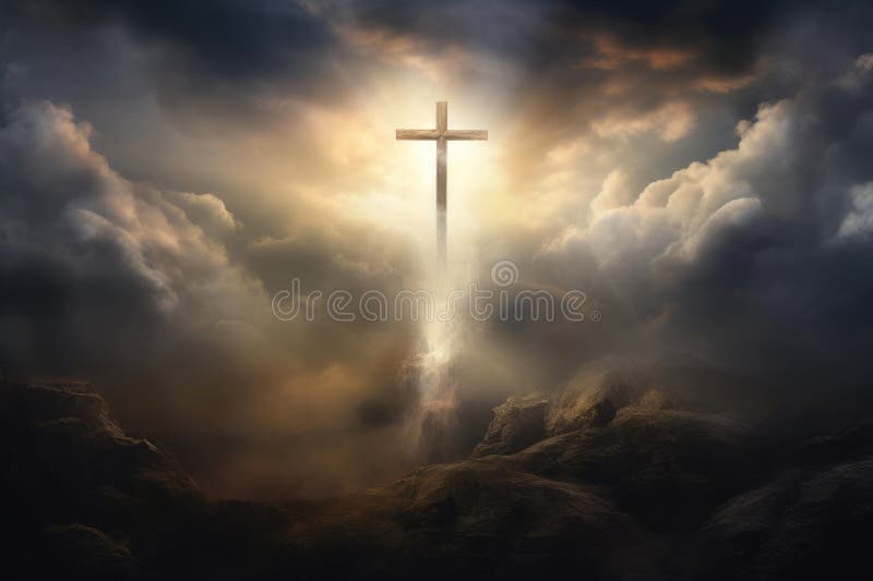Majestic Cross: Light Bursting through Clouds. Stock Illustration ...
