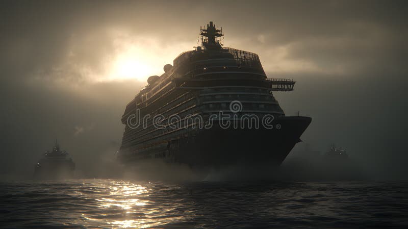 Majestic Cruise Ship Emerging from Misty Waters Stock Image - Image of ...