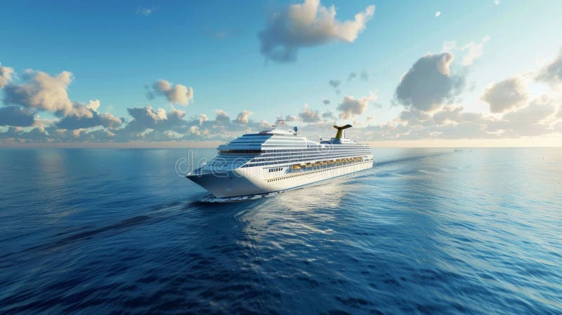 Majestic Cruise Ship Sailing on Serene Blue Ocean at Sunset Stock Photo ...