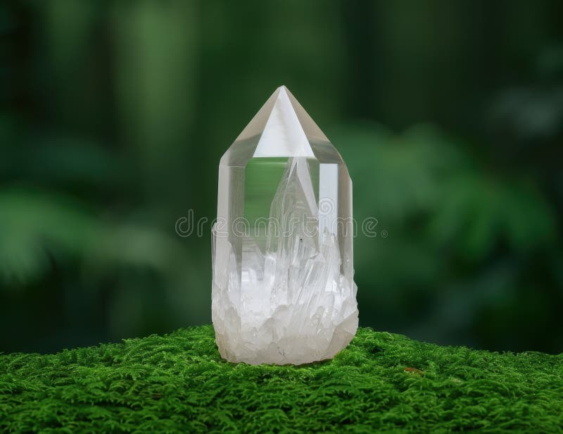 Majestic Crystal Quartz on Green Moss Stock Illustration - Illustration ...