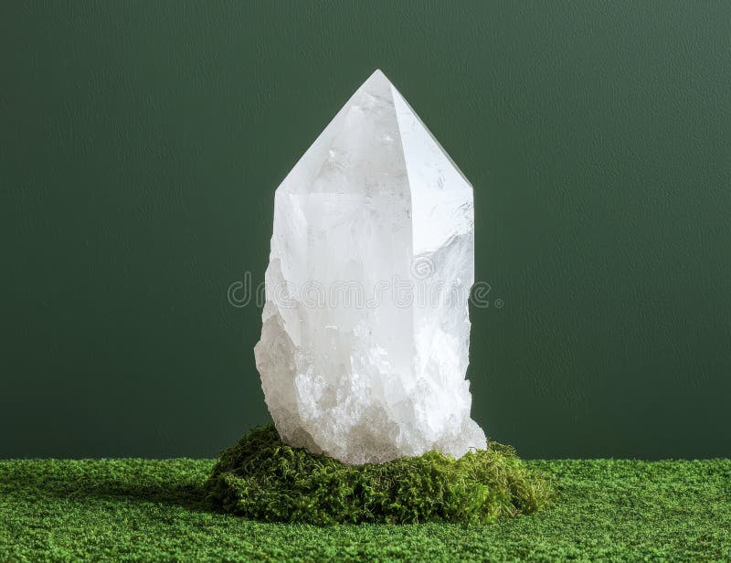 Majestic Crystal Quartz on Moss Stock Illustration - Illustration of ...