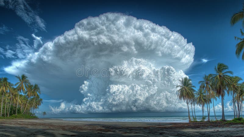 A Majestic Cumulonimbus Cloud Over a Tropical Beach Stock Illustration - Illustration of summer ...