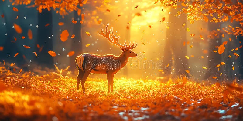 Majestic Deer in Autumn Forest Magical Fall Scenery Stock Illustration ...