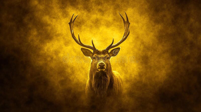 Majestic Deer in Golden Haze Stock Illustration - Illustration of brown ...
