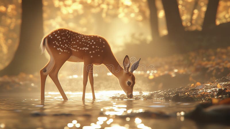 Majestic Deer Quenching Thirst in a Pristine Stream Stock Image - Image ...