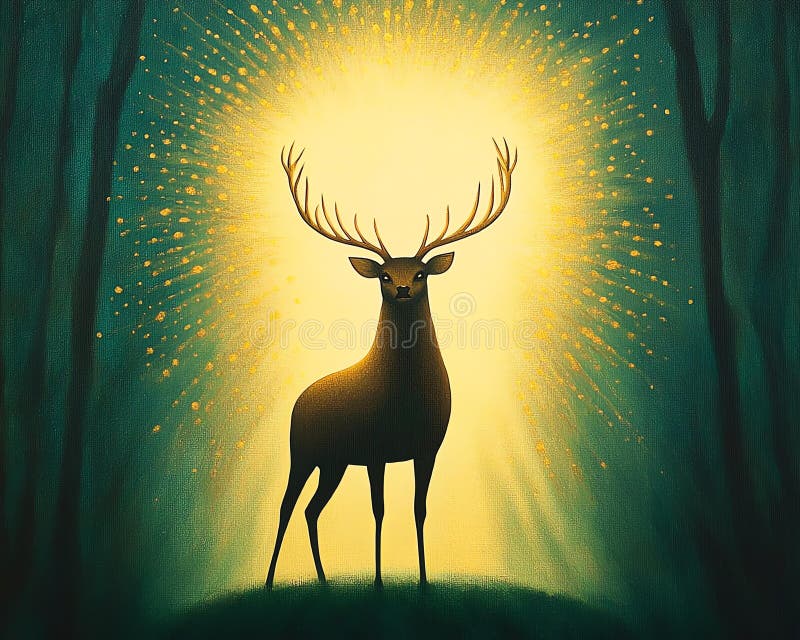 A Majestic Deer Standing Gracefully in a Glowing Forest Illuminated by ...