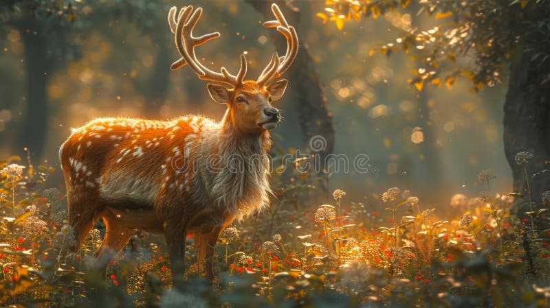 Majestic Deer in a Sunlit Forest Glade - Generative Ai Stock ...