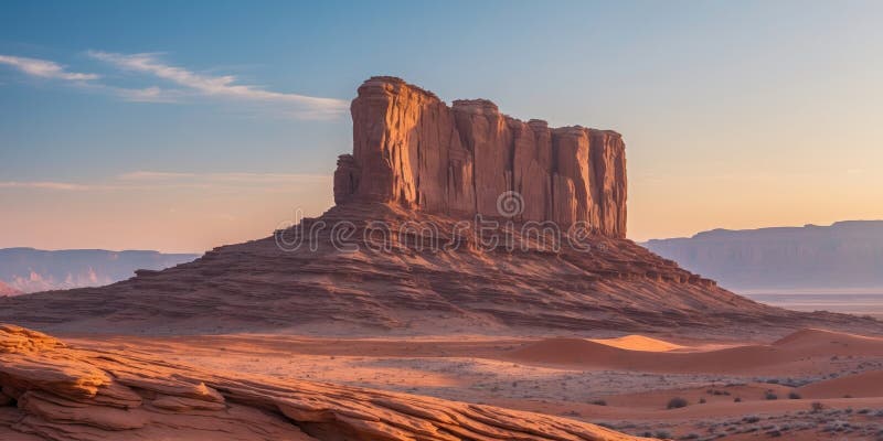 Majestic Desert Landscape with Mesa Rock Formation at Sunset Stock ...