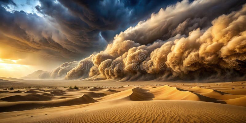 A Majestic Desert Scene Dramatic Sunset, Sandstorm Clouds Rolling ...